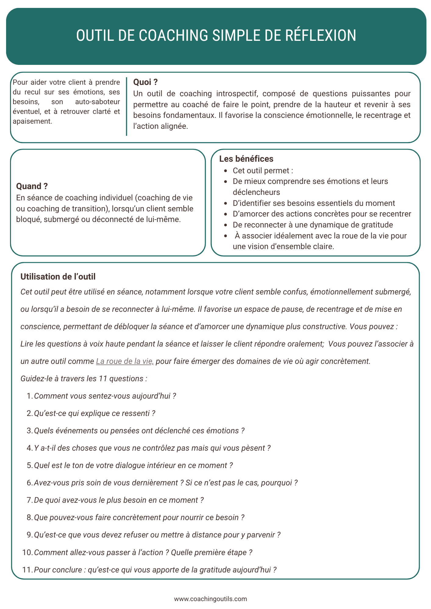 Outil de coaching simple de réflexion